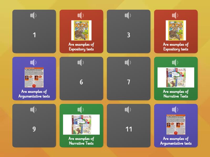 TEXTS TYPES MEMORY GAME - Matching pairs