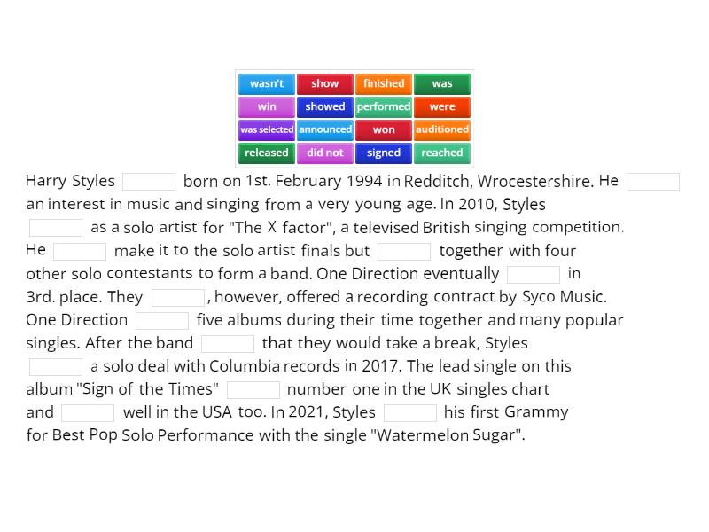 Harry Styles bio - Complete the sentence