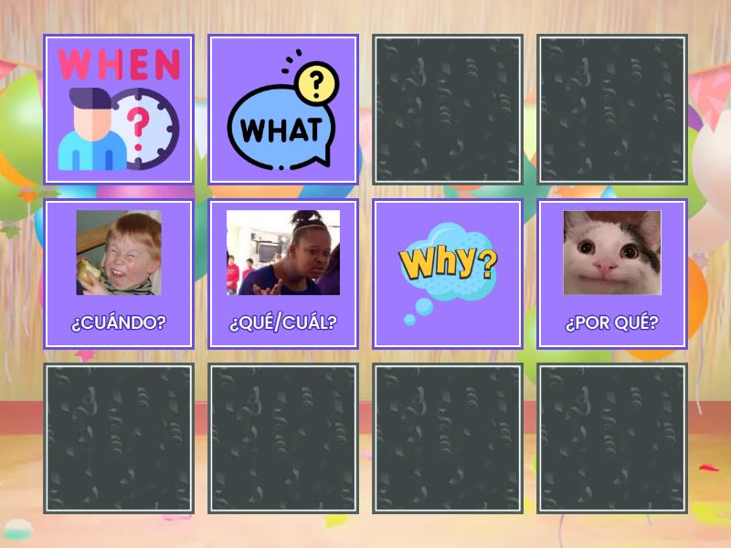 WHAT, WHEN, WHICH, WHERE, WHO, WHY AND HOW - مطابقة الأزواج