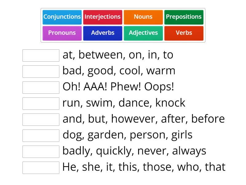 Parts of speech matching up - Match up