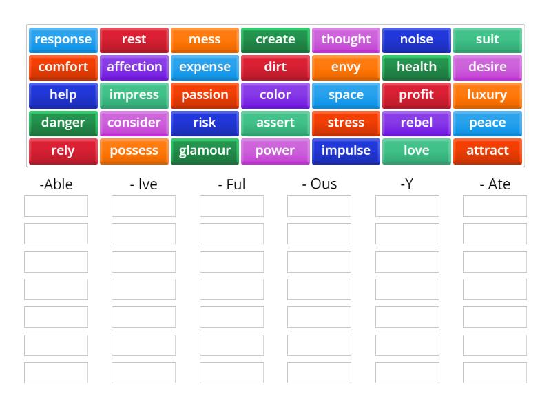 Word Formation - Adjectives Suffixes - Group sort