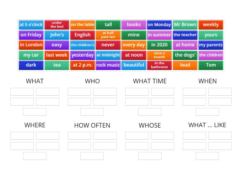 Question words - Group sort