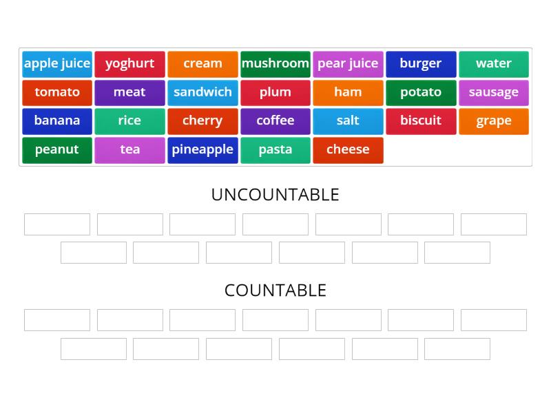 Gold Ex A1 unit 5 Food: countable / uncountable nouns - Ordenar por grupo