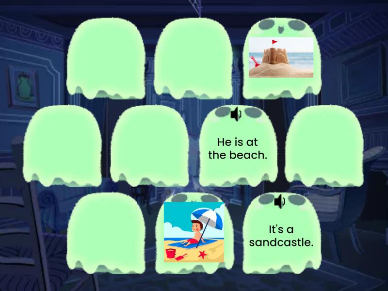 reading comp 9 - at the beach - sandcastle - Matching pairs