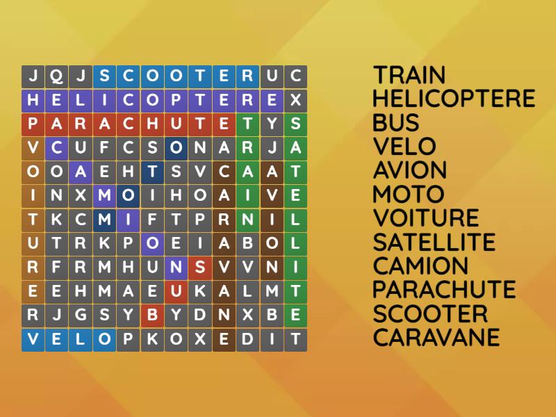Vehicles in French - Wordsearch