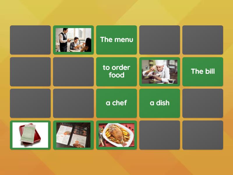 Restaurant vocabulary - Matching pairs