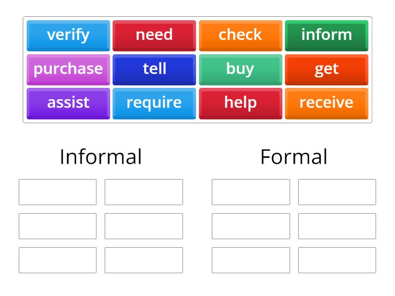Informal/formal verbs - Group sort
