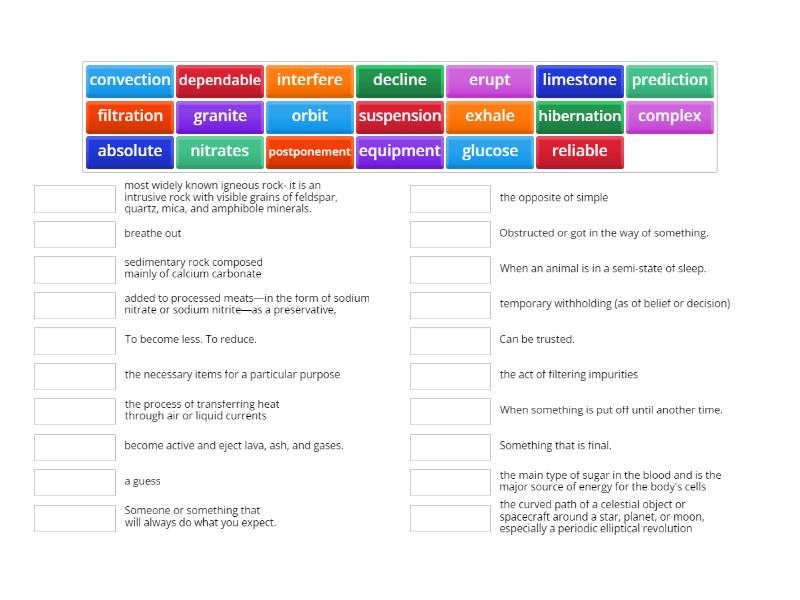 Just Words Unit 14 Challenging Words matching - Match up