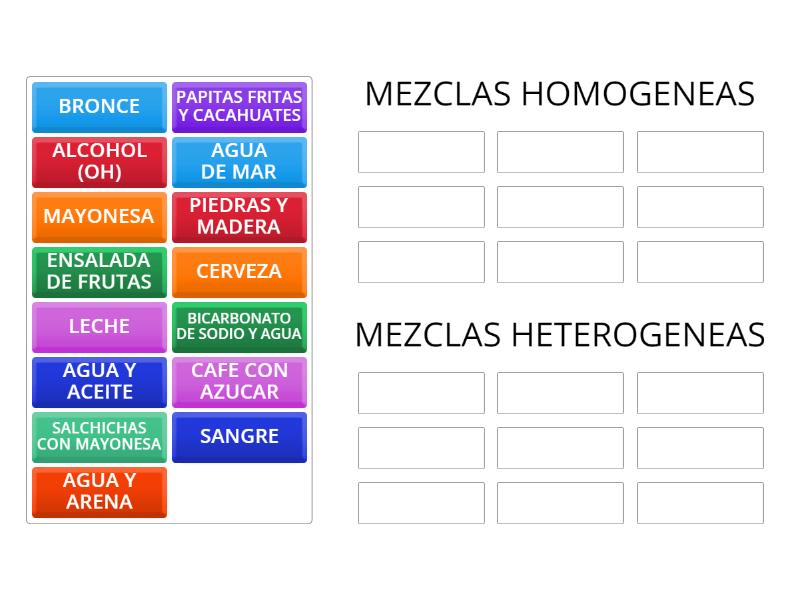 MEZCLAS HOMOGENEAS Y HETEROGENEAS - Ordenar por grupo