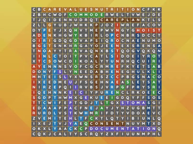 Personal Care Terminology - Wordsearch