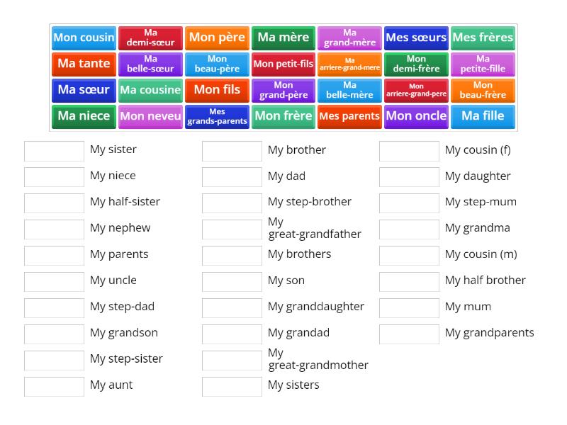French - Family Members - Match up