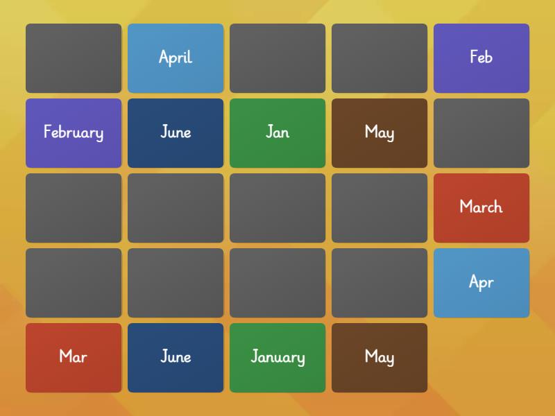 Months of the Year Abbreviation Match - Matching pairs