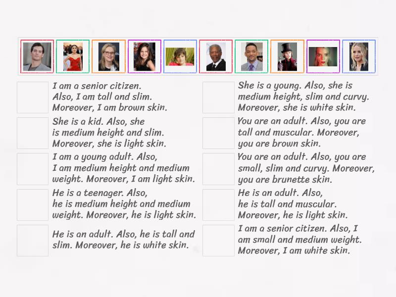 Describing the physical appearance of famous actors - Une las parejas