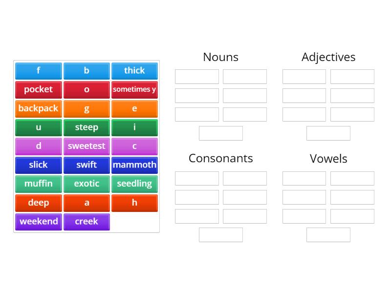 Nouns Adjectives Consonants Vowels - Group sort