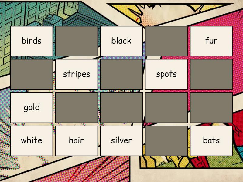 Match each word to its pair based on their connection. - Matching pairs