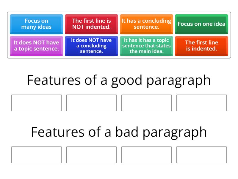 Differences between a good and bad paragraph - Group sort