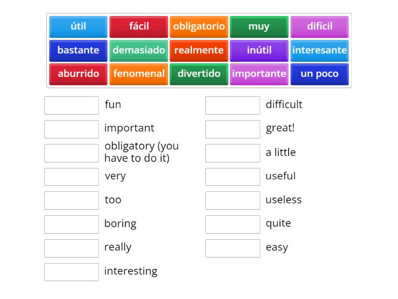 N5 Spanish Adjectives Practice - Match up