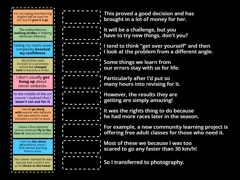 Preference and progress: Idioms, pt. 2 - Match up
