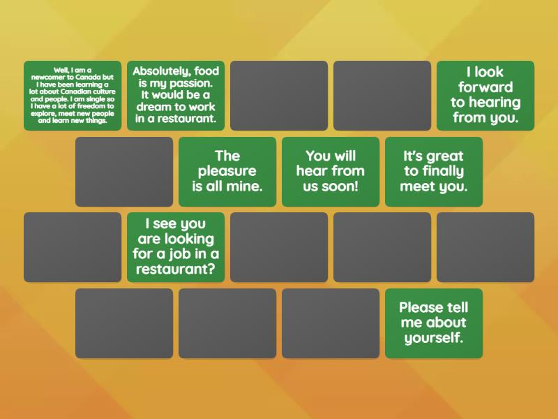 Job Interview- Match the greetings, well wishes and leave takings with ...