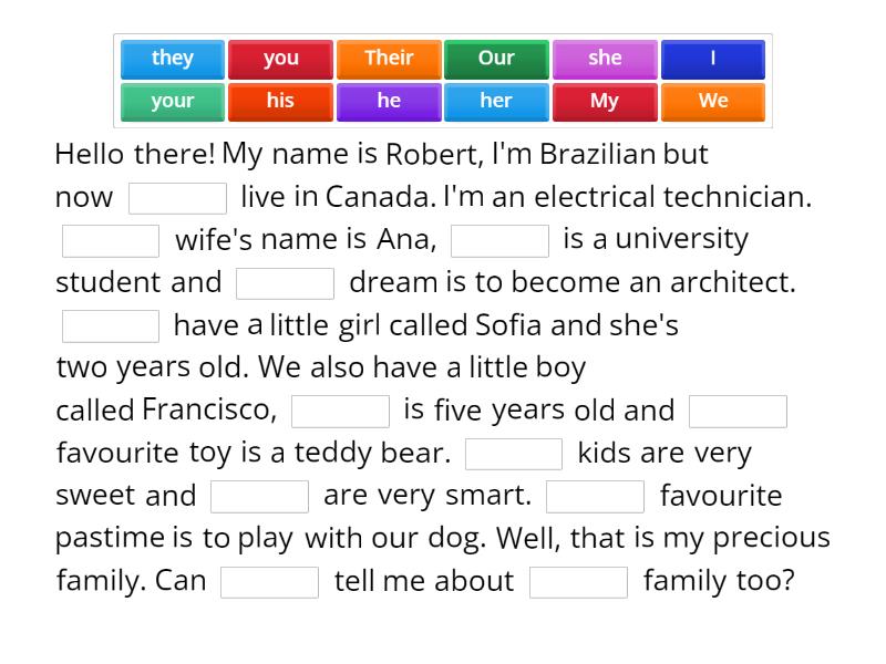 A2 | Subject pronouns and possessive adjectives - Complete the sentence