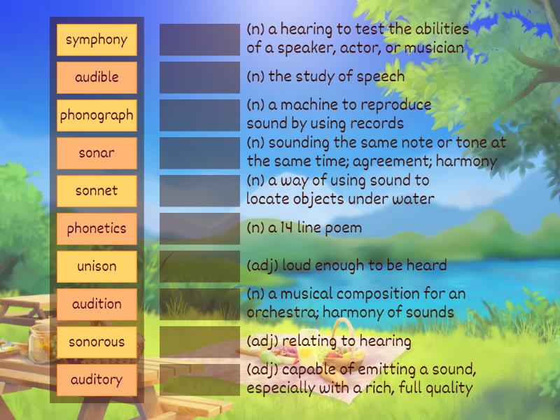 Sound words: aud-, phon-, son- - Match up