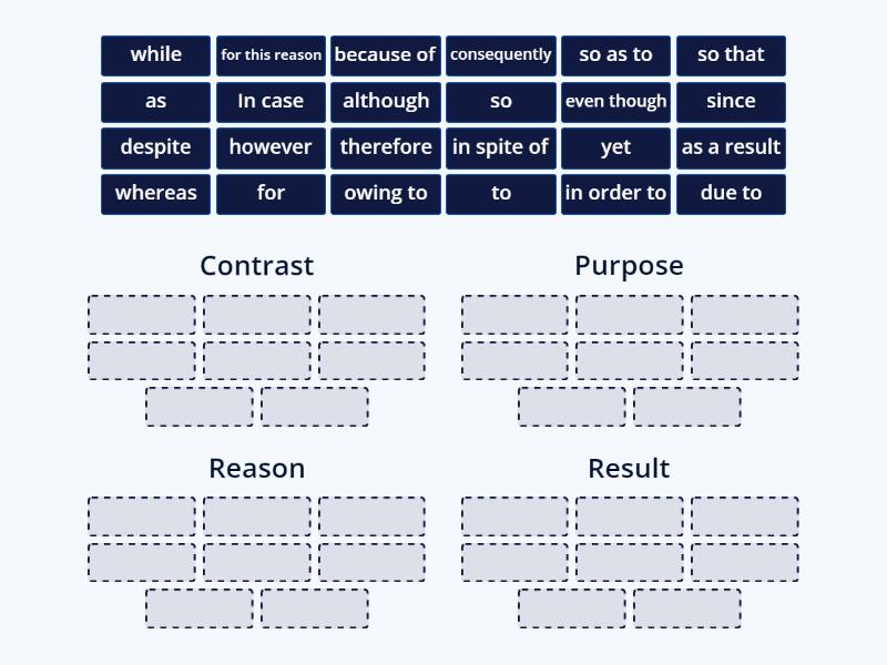 Clauses of contrast, purpose, reason and result - Group sort