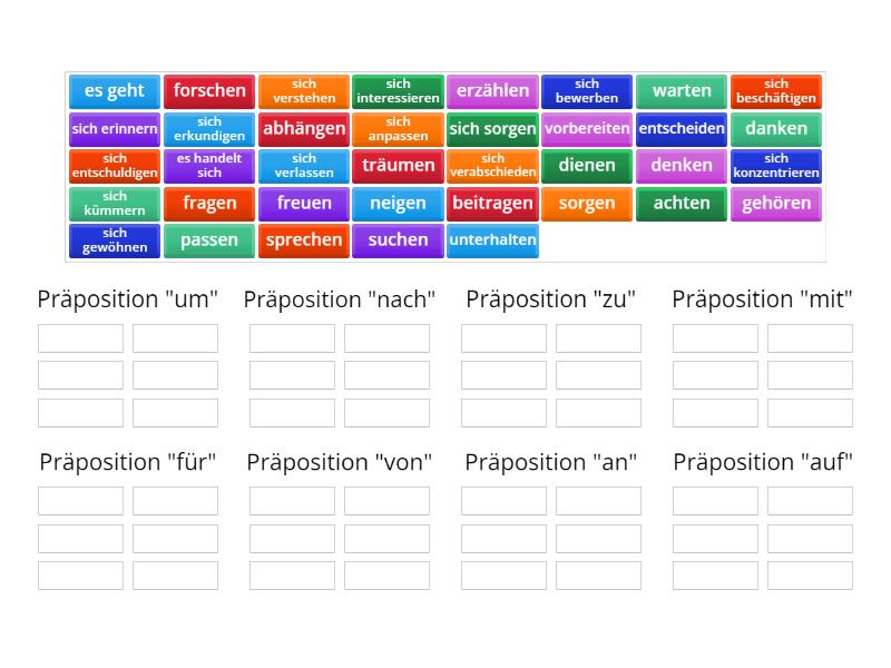 Verben mit Präpositionen - Group sort