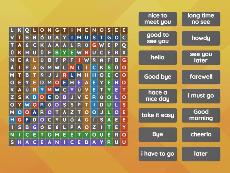 GREETINGS AND FAREWELLS - Wordsearch