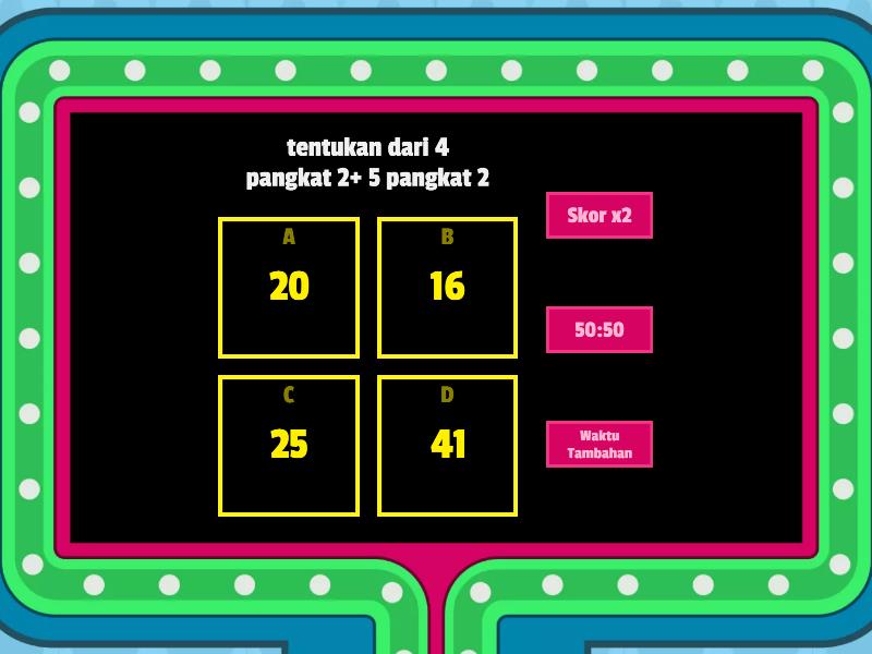 Tema: akar pangkat dan dua akar pangkat dua - Gameshow quiz