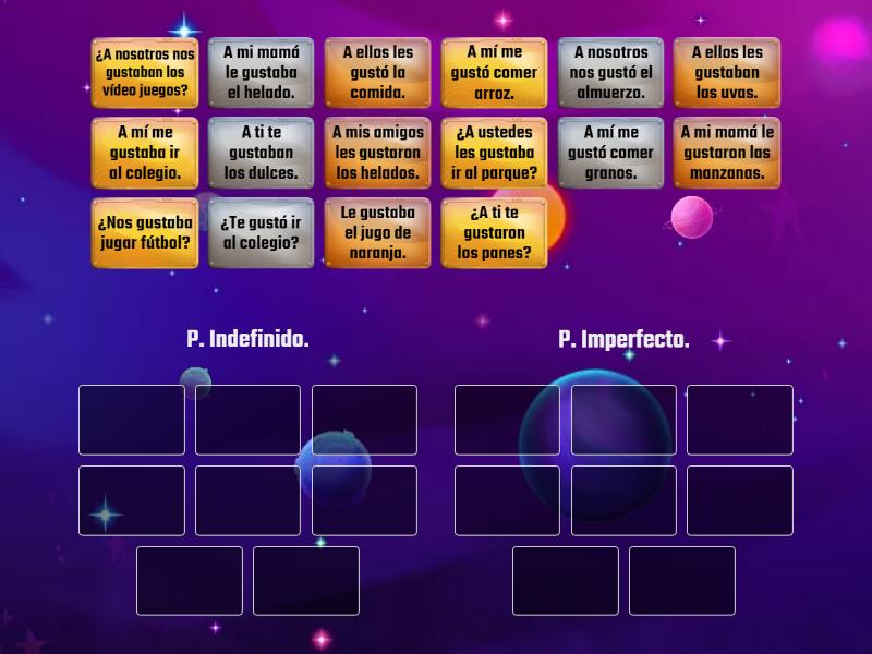 Pretérito indefinido y P. Imperfecto. (Gustar). - Group sort