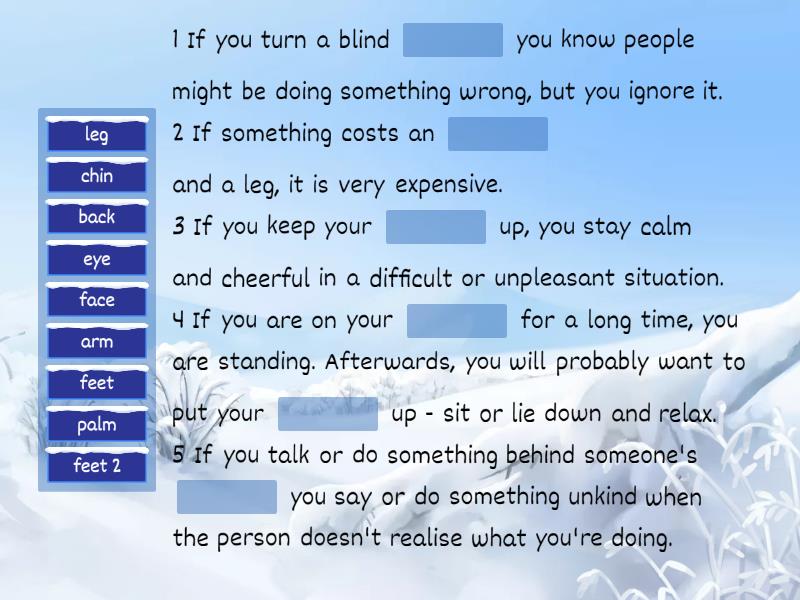 Body idioms Outcomes Upper - Complete the sentence