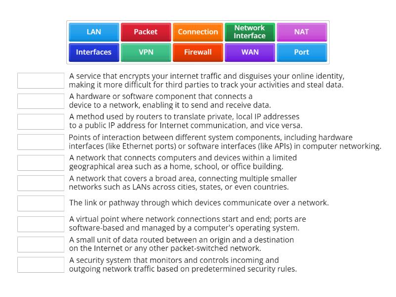 Networking Terminologies - Match up