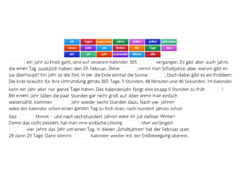 Wozu gibt es Schaltjahre?_Teil 1 - Missing word