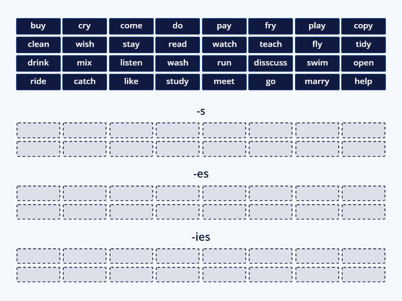 Present Simple (-s, -es, -ies) - Group sort