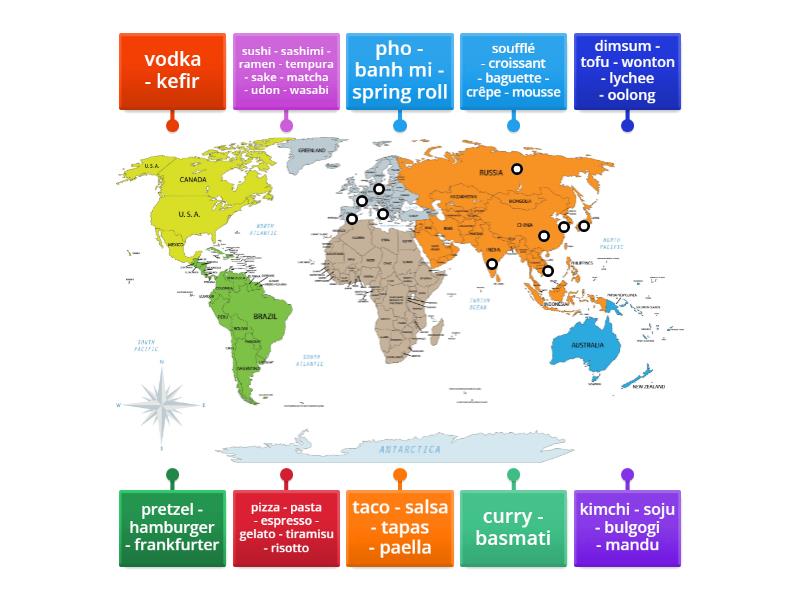 Global map of foods and drinks - Labelled diagram
