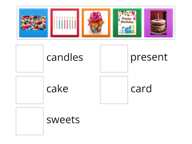 Birthday Party easy vocabulary - Match up