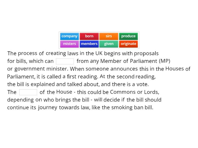 The Legislative Process in the UK - Complete the sentence