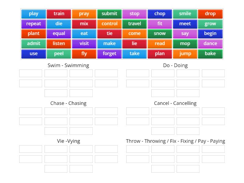 Present Continuous Verbs Spelling Group Sort