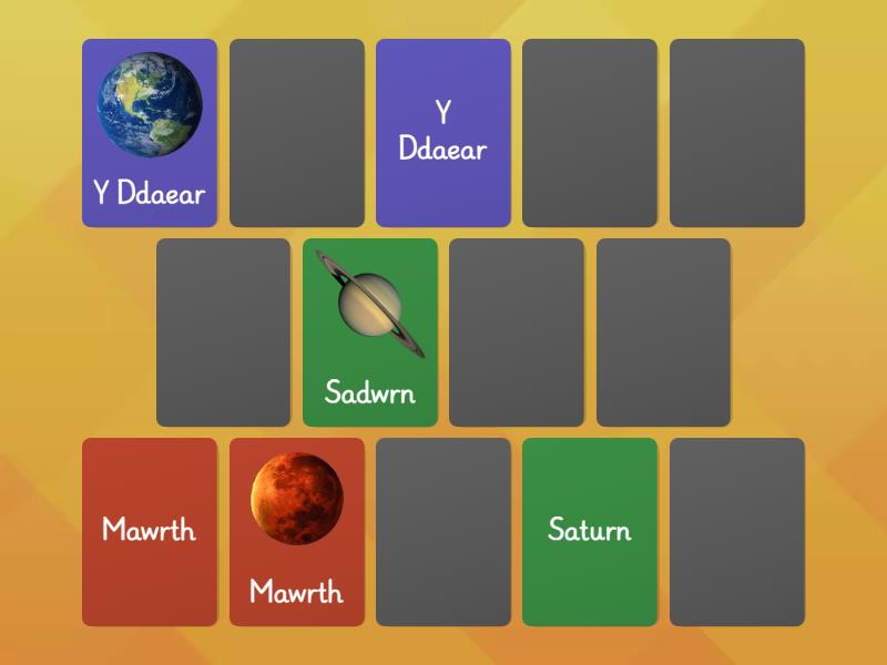 Matsio'r Planedau - Enw a llun (Cymraeg) - Matching pairs