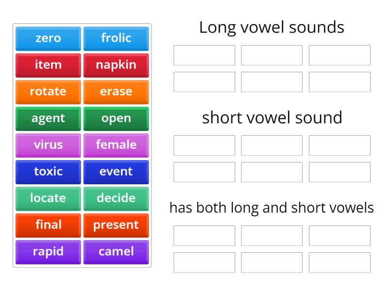 long vowel vs short vowel - Group sort