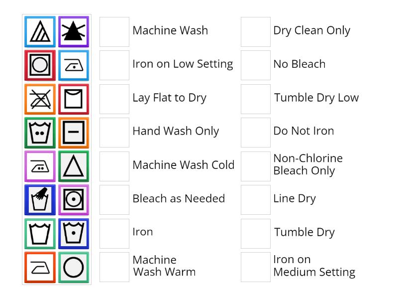 Laundry Care Tag Symbols - Match up