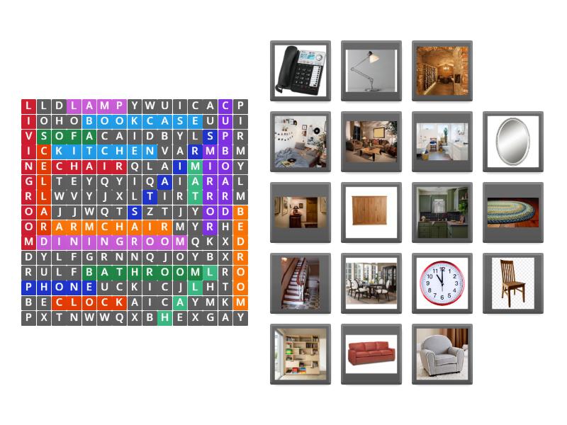 Rooms and objects in the house - Wordsearch