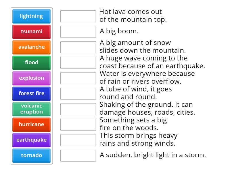 Natural disasters - test - Match up