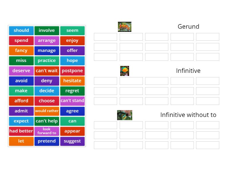 Gerund and infinitive sorting - Group sort