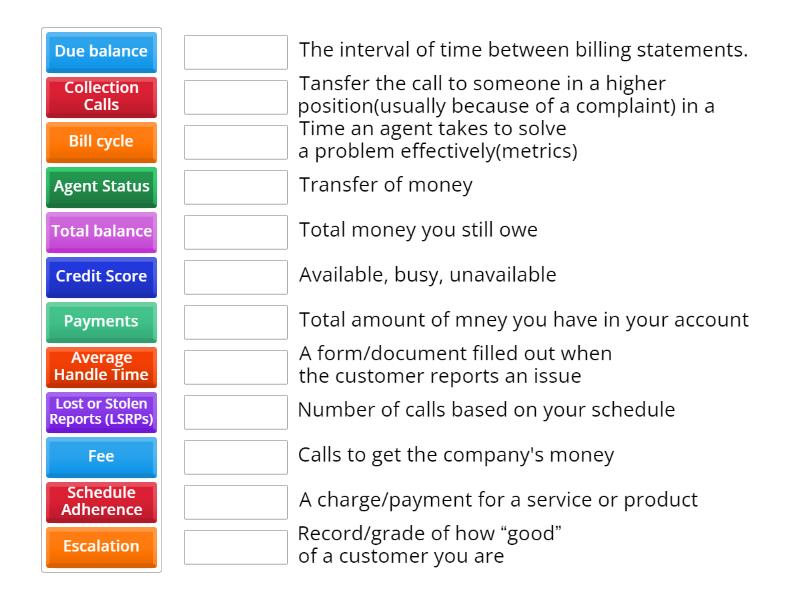 Call Center Vocabulary - Match up