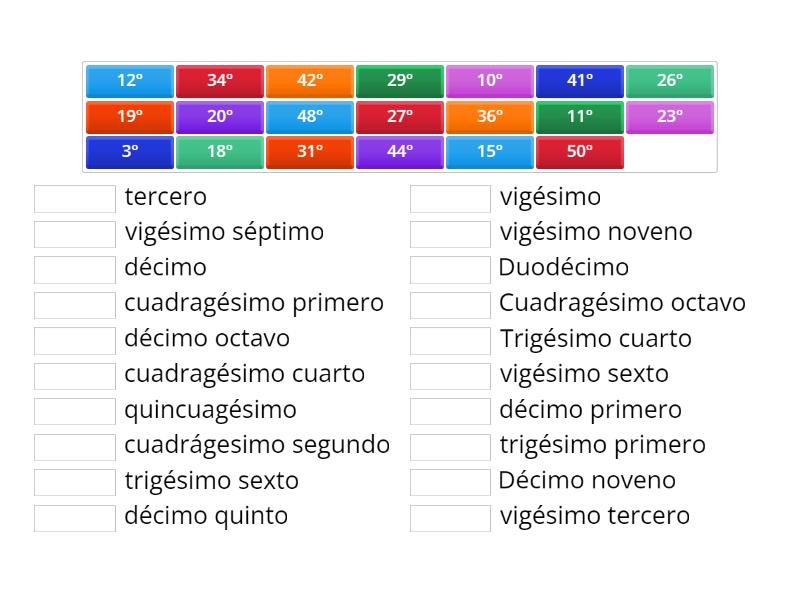 Los números ordinales - Une las parejas