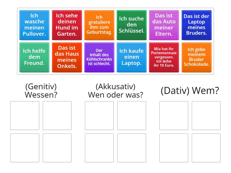 Netzwerk B1 - Zuordnen - Genitiv, Dativ oder Akkusativ? - Group sort