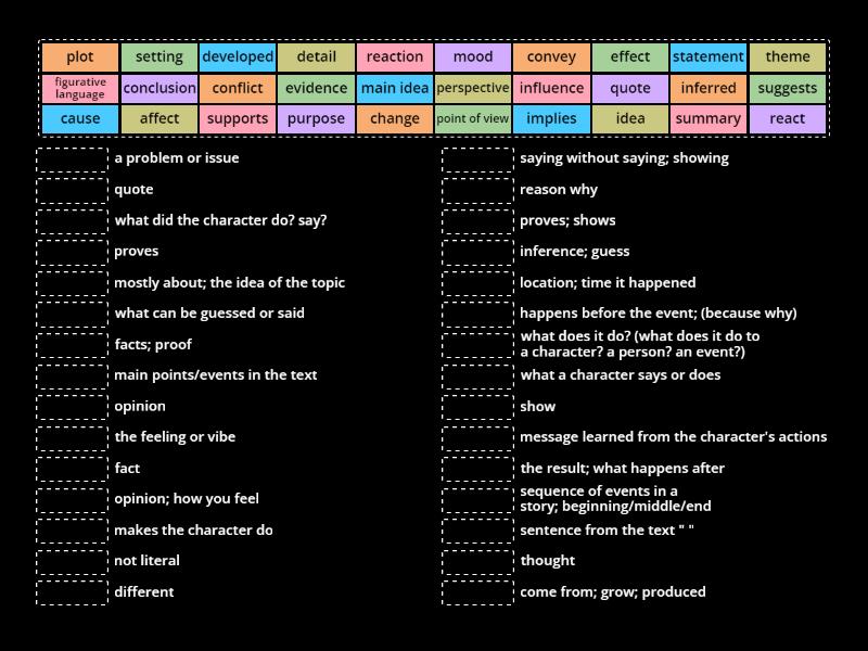 EOG Reading Terms Review - Match up