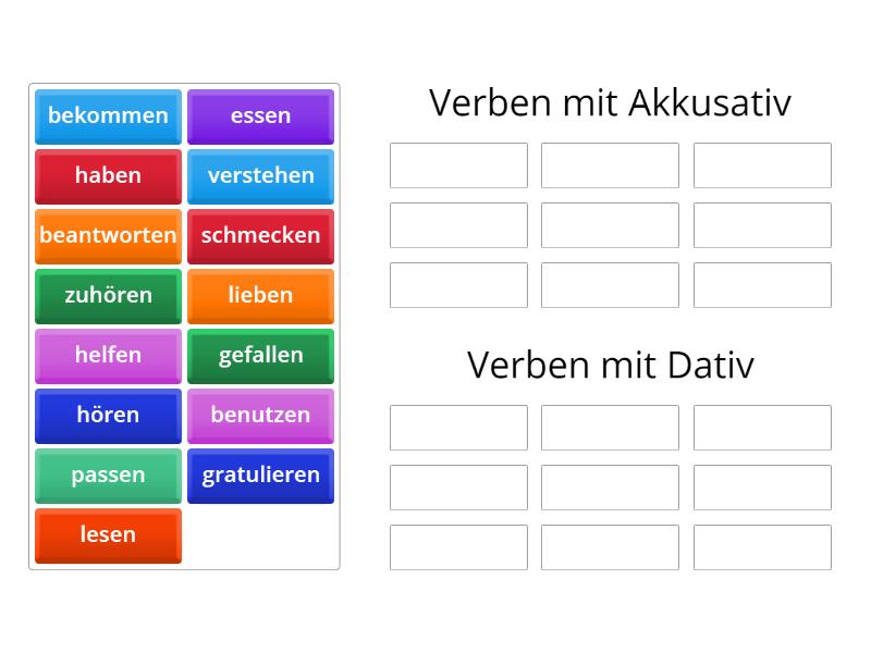 Verben mit Akkusativ/Dativ - Group sort
