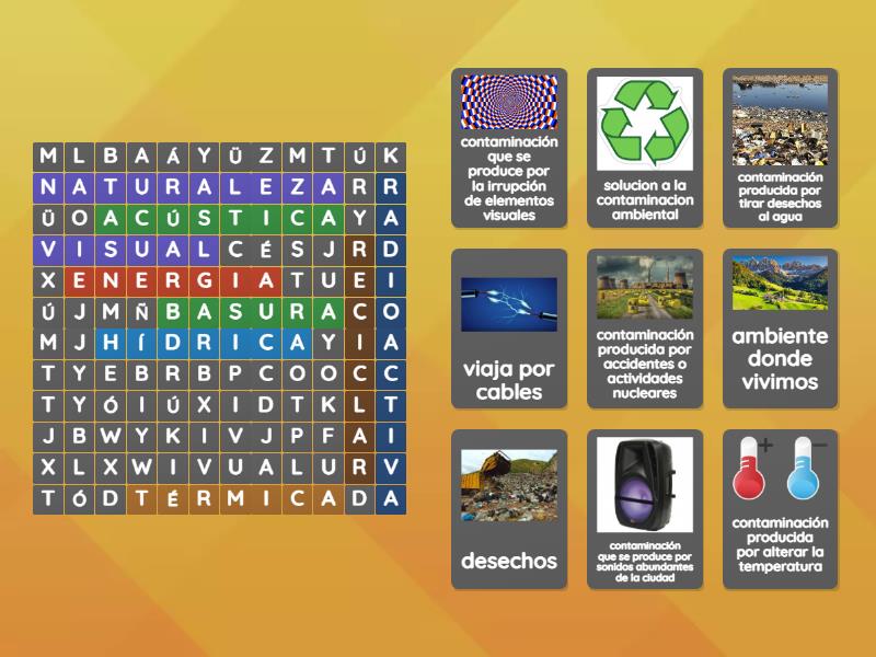 contaminacion ambiental - Sopa de letras